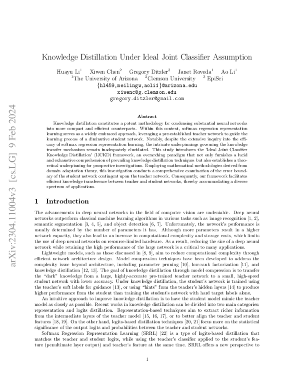 (PDF) Knowledge Distillation Under Ideal Joint Classifier Assumption