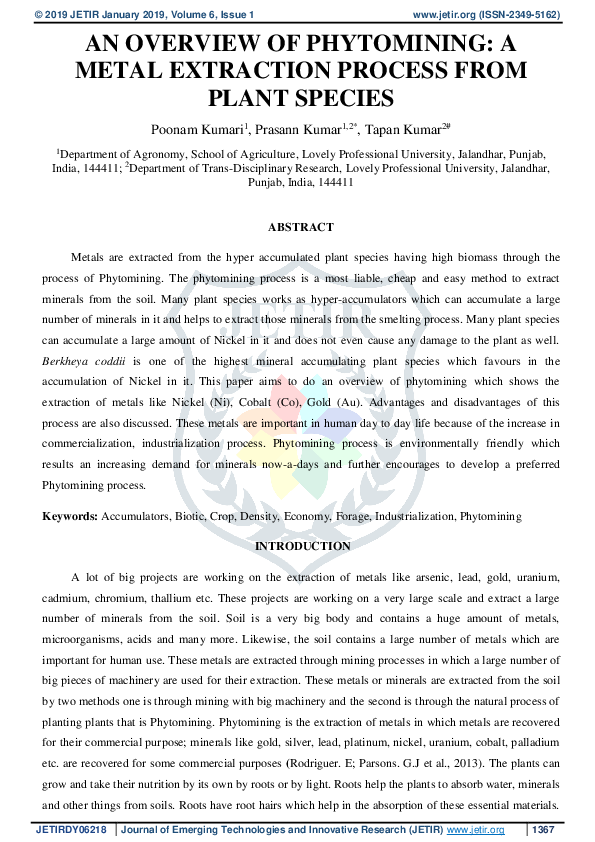 (PDF) An Overview of Phytomining: A Metal Extraction Process from Plant ...