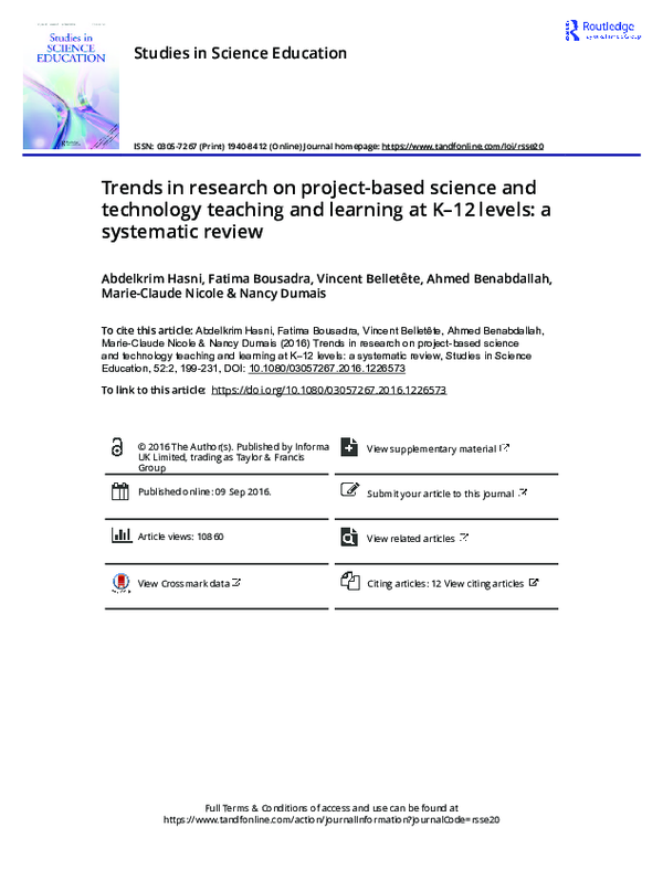(PDF) Trends in research on project-based science and technology ...