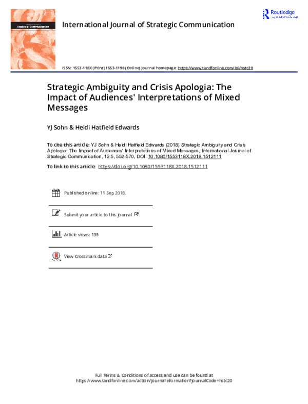 (PDF) Strategic Ambiguity and Crisis Apologia: The Impact of Audiences ...
