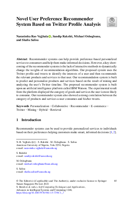 (PDF) Novel User Preference Recommender System Based on Twitter Profile Analysis | Michael ...