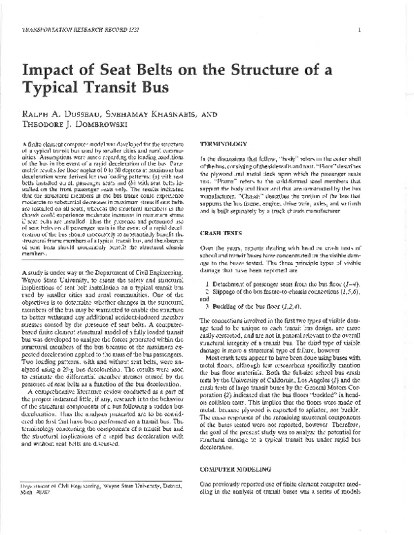 (PDF) Impact of Seat Belts on the Structure of a Typical Transit Bus