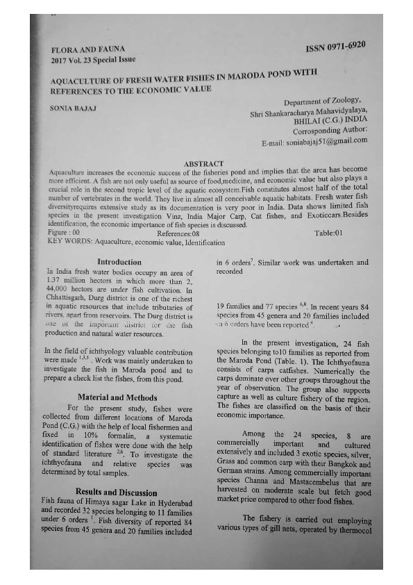 (PDF) Aquaculture of fresh water fishes in Maroda pond with reference ...