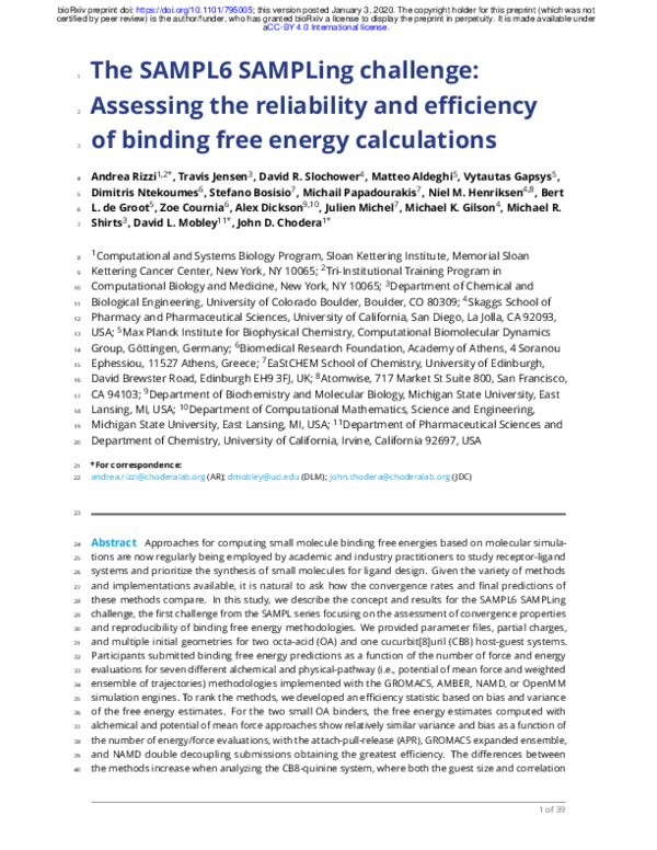 (PDF) The SAMPL6 SAMPLing challenge: Assessing the reliability and ...