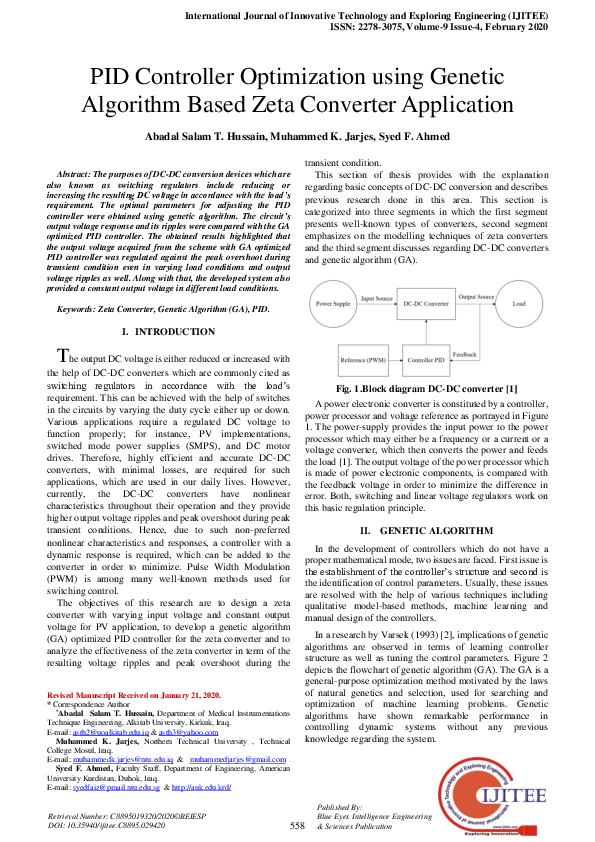 (PDF) PID Controller Optimization using Genetic Algorithm Based Zeta Converter Application