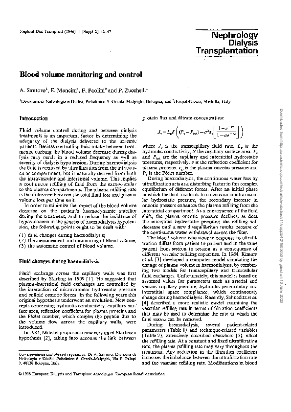 (PDF) Blood volume monitoring and control