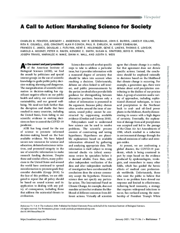 (PDF) A Call to Action: Marshaling Science for Society