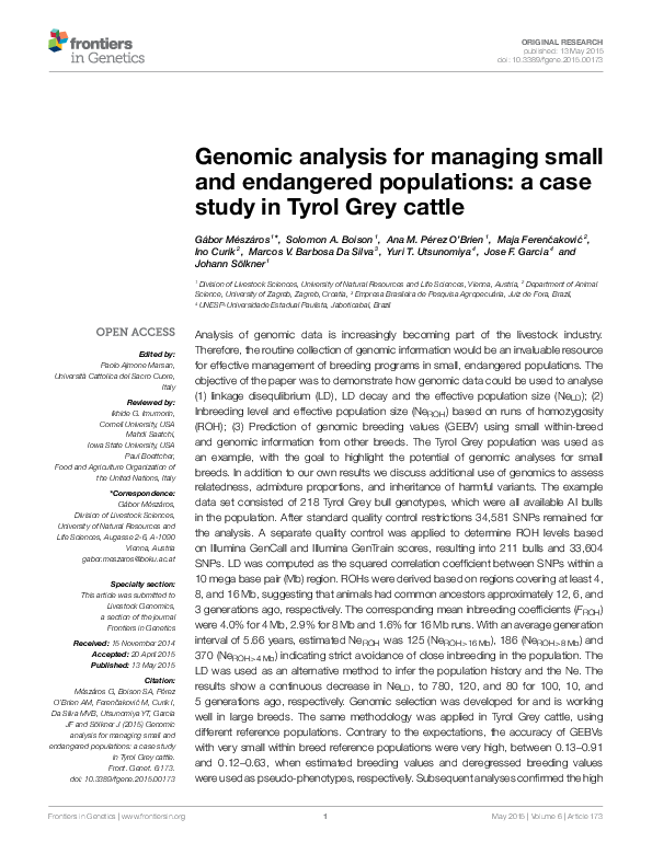 (PDF) Genomic analysis for managing small and endangered populations: a case study in Tyrol Grey ...