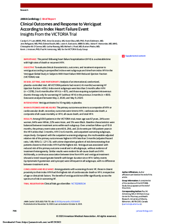 (PDF) Clinical Outcomes and Response to Vericiguat According to Index ...