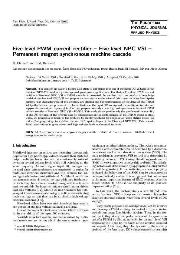 (PDF) Five-level PWM current rectifier – Five-level NPC VSI – Permanent ...