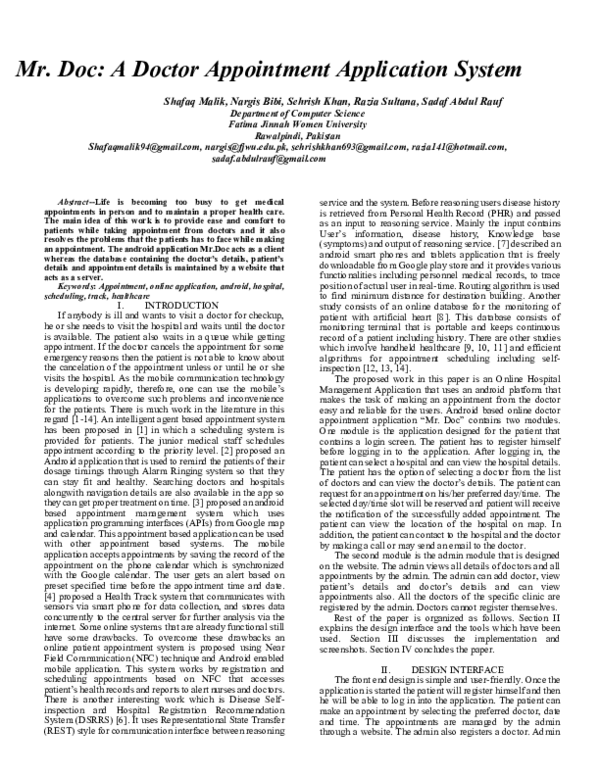 (PDF) Mr. Doc: A Doctor Appointment Application System