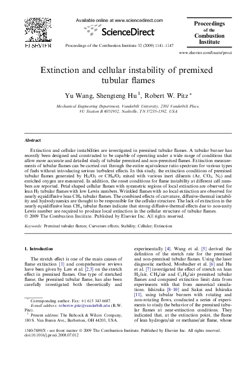 (PDF) Extinction and cellular instability of premixed tubular flames