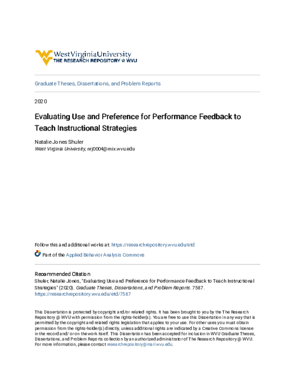 (PDF) Evaluating Use and Preference for Performance Feedback to Teach ...