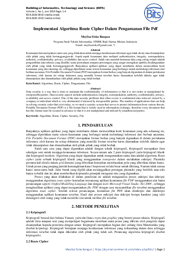 (PDF) Implementasi Algoritma Route Cipher Dalam Pengamanan File PDF