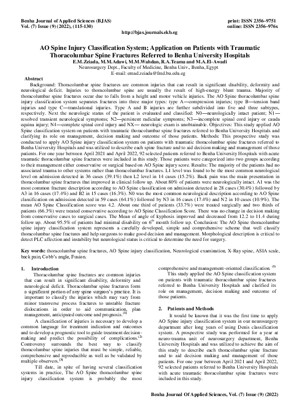 (PDF) AO Spine Injury Classification System; Application on Patients ...