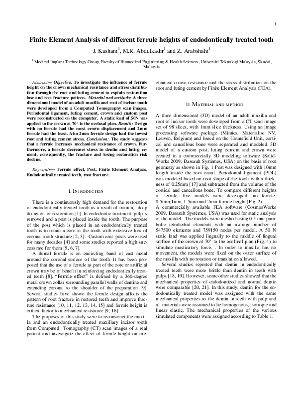 (PDF) Finite Element Analysis of Different Ferrule Heights of Endodontically Treated Tooth