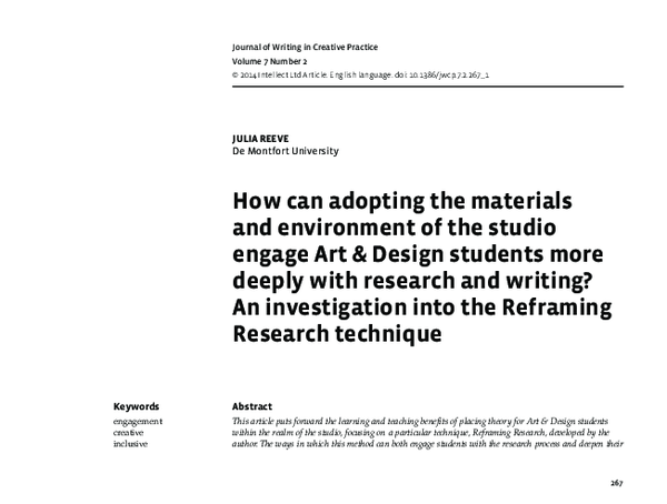 (PDF) How can adopting the materials and environment of the studio engage Art & Design students ...
