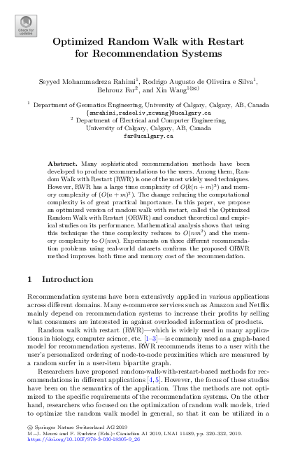 (PDF) Optimized Random Walk with Restart for Recommendation Systems