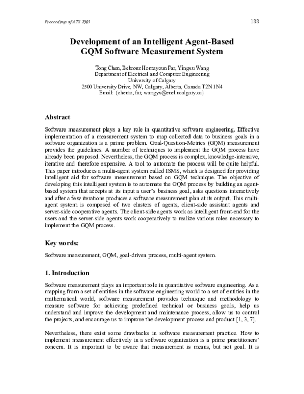 (PDF) Development of an intelligent agent-based GQM software measurement system