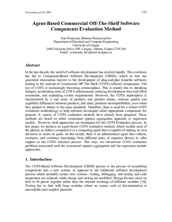 (PDF) Agent-Based Commercial Off-The-Shelf Software Components Evaluation Method