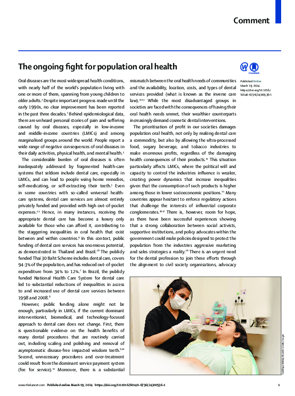 (PDF) The ongoing fight for population oral health