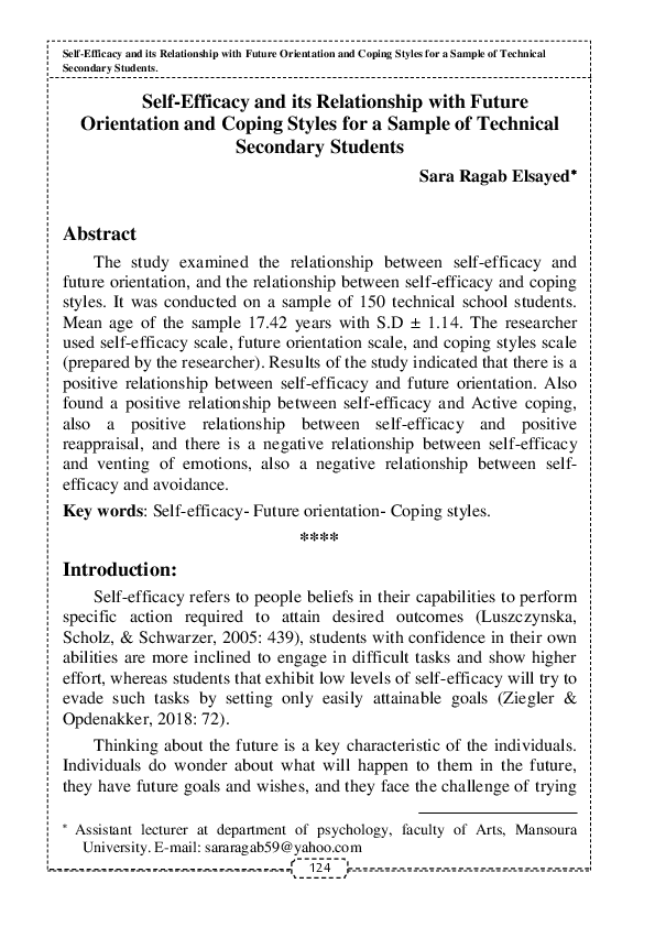 (PDF) Self-Efficacy and its Relationship with Future Orientation and ...