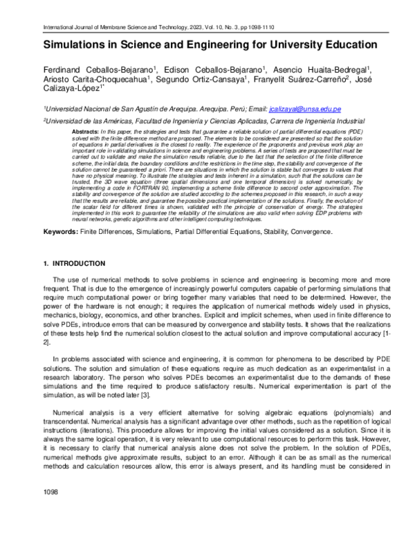 (PDF) Simulations in Science and Engineering for University Education