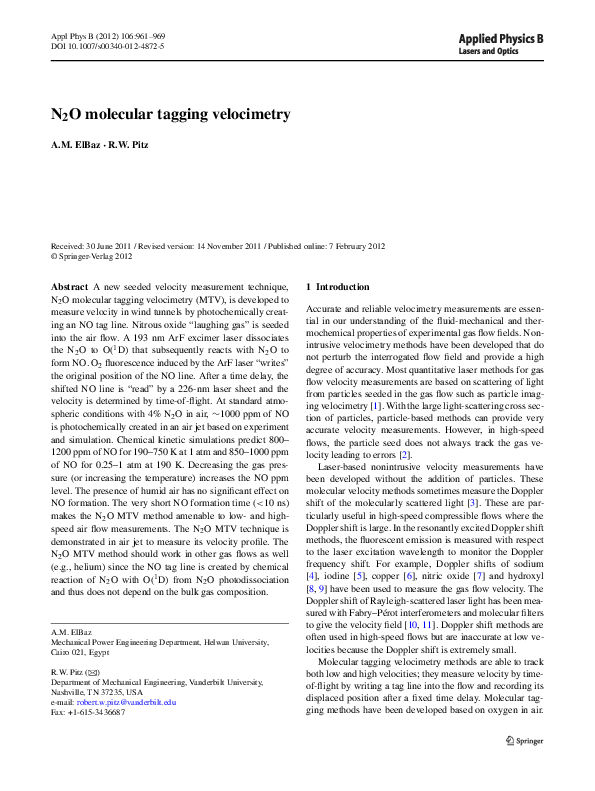 (PDF) N2O molecular tagging velocimetry