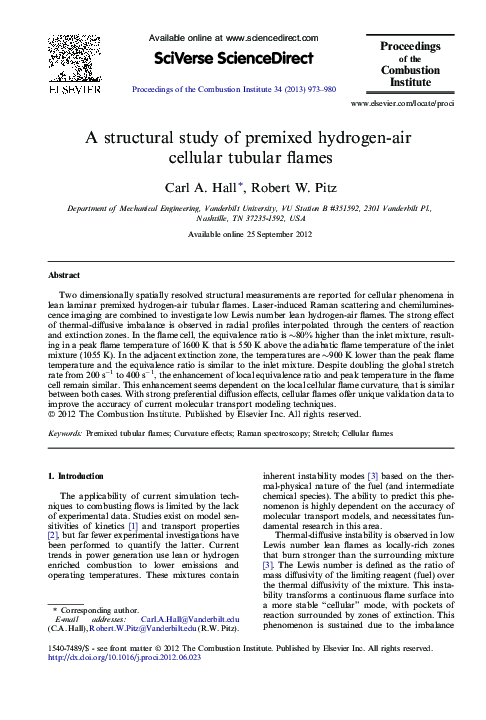 (PDF) A structural study of premixed hydrogen-air cellular tubular flames