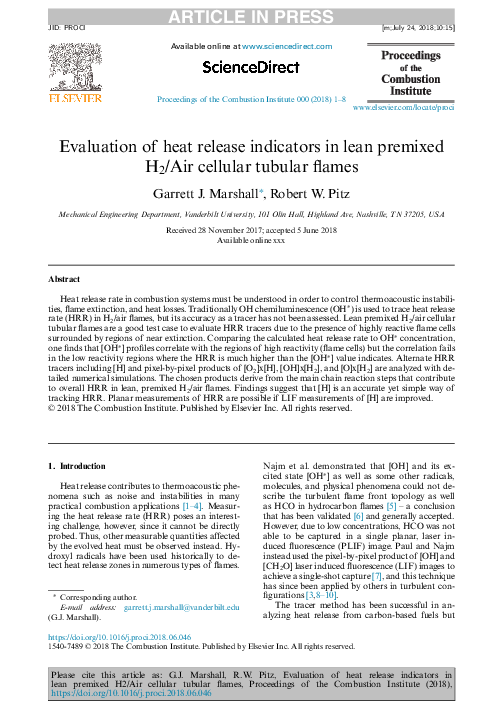 (PDF) Assessing Heat Release Rate Indicators in Lean Premixed H2/Air Flames