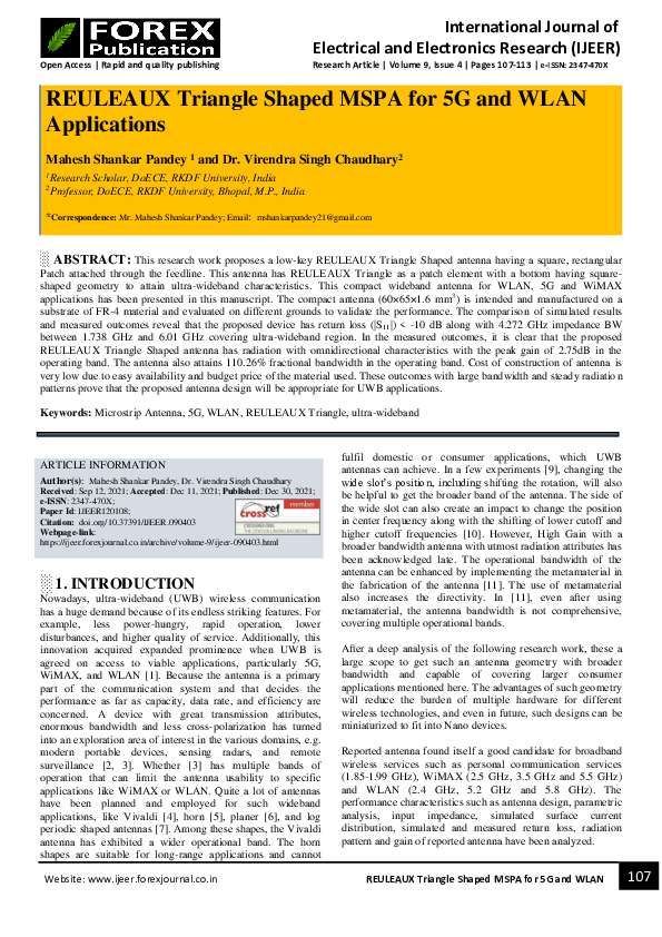 (PDF) REULEAUX Triangle Shaped MSPA for 5G and WLAN Applications