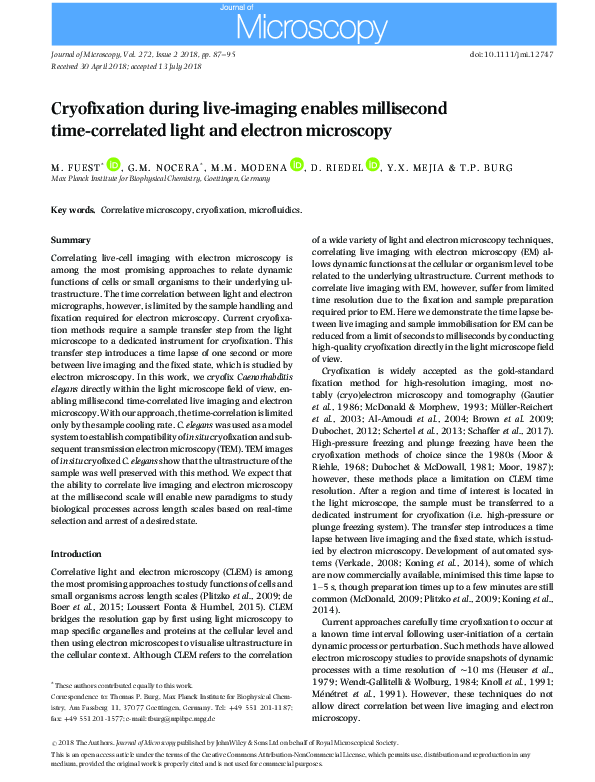 (PDF) Cryofixation during live‐imaging enables millisecond time ...