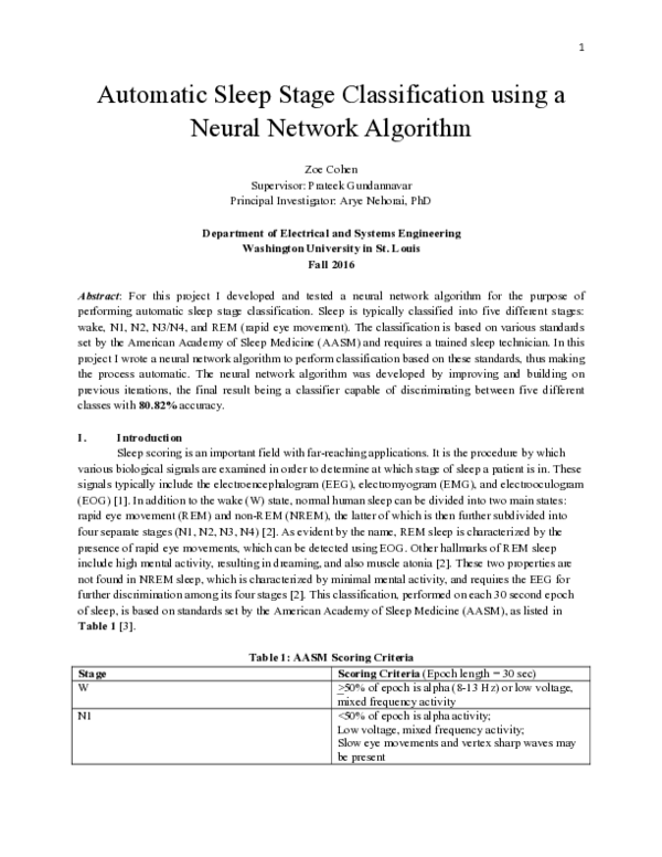 (PDF) Automatic Sleep Stage Classification Using a Neural Network Algorithm