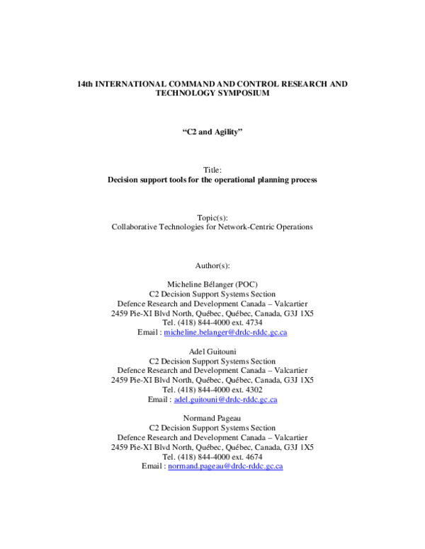 (PDF) Decision support tools for the operational planning process Topic(s): Collaborative ...