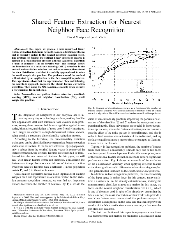 (PDF) Shared Feature Extraction for Nearest Neighbor Face Recognition