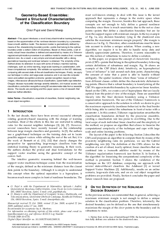 (PDF) Geometry-Based Ensembles: Toward a Structural Characterization of the Classification Boundary