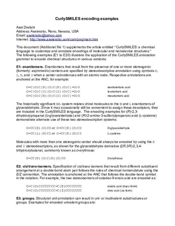 (PDF) CurlySMILES encoding examples