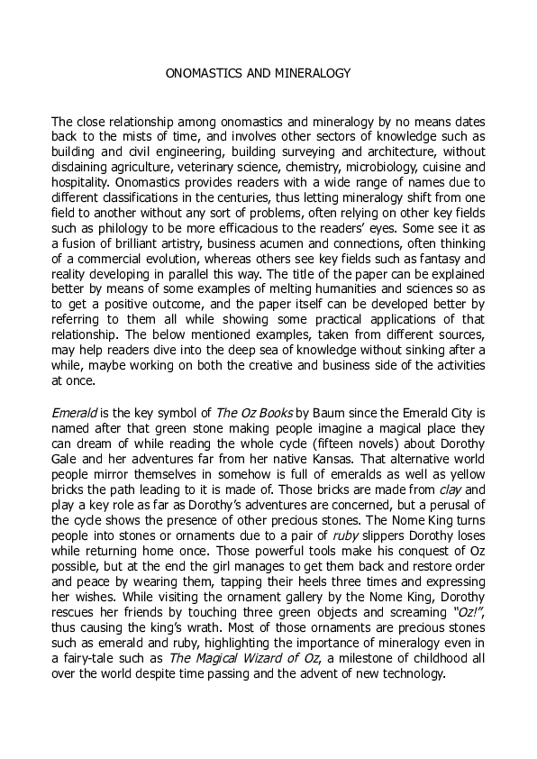 (PDF) ONOMASTICS AND MINERALOGY