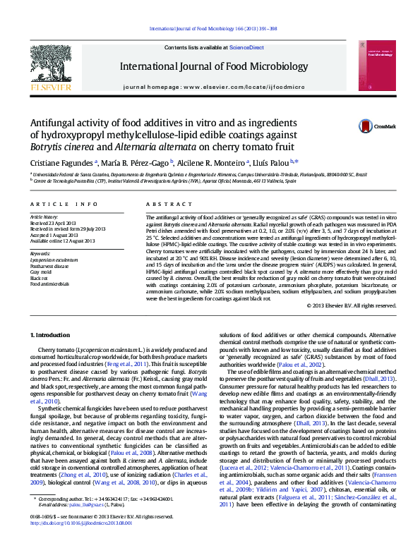(PDF) Antifungal activity of food additives in vitro and as ingredients ...