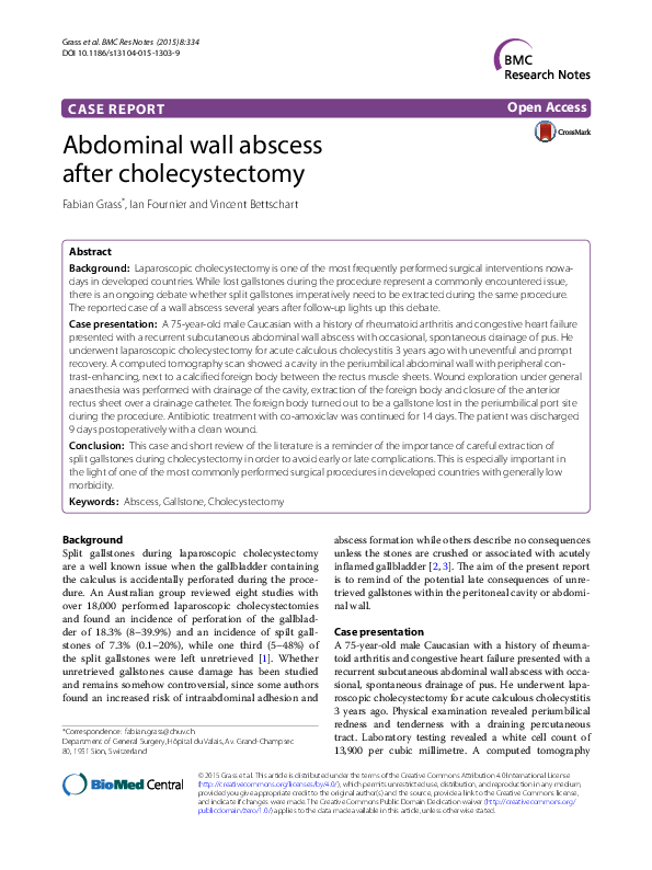 Pdf Abdominal Wall Abscess After Cholecystectomy Vincent Bettschart