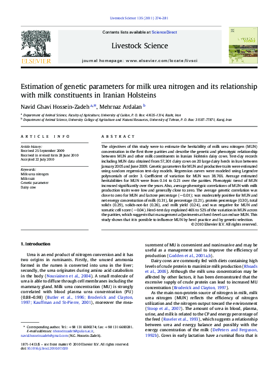 (PDF) Estimation of genetic parameters for milk urea nitrogen and its ...