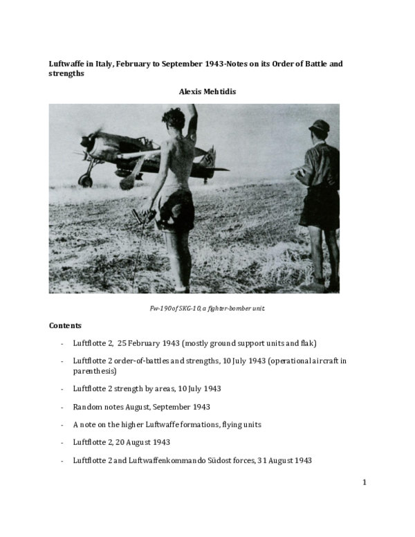 (PDF) Luftwaffe in Italy, February to September 1943-Notes on its Order ...
