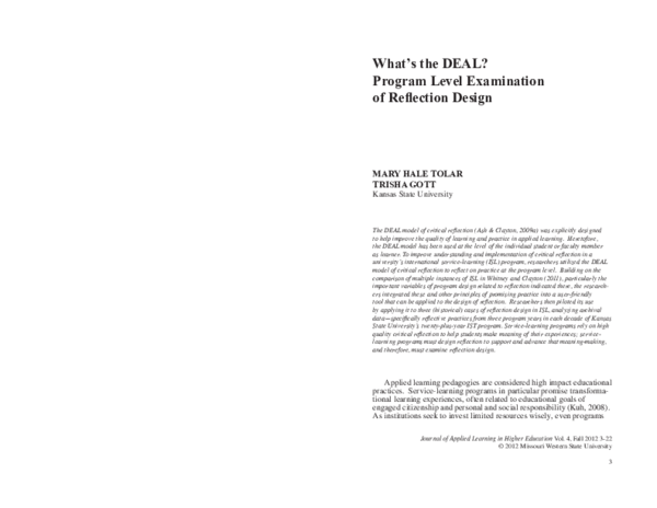 (PDF) What’s the DEAL? Program Level Examination of Reflection Design