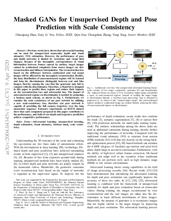 (PDF) Masked GAN for Unsupervised Depth and Pose Prediction With Scale Consistency