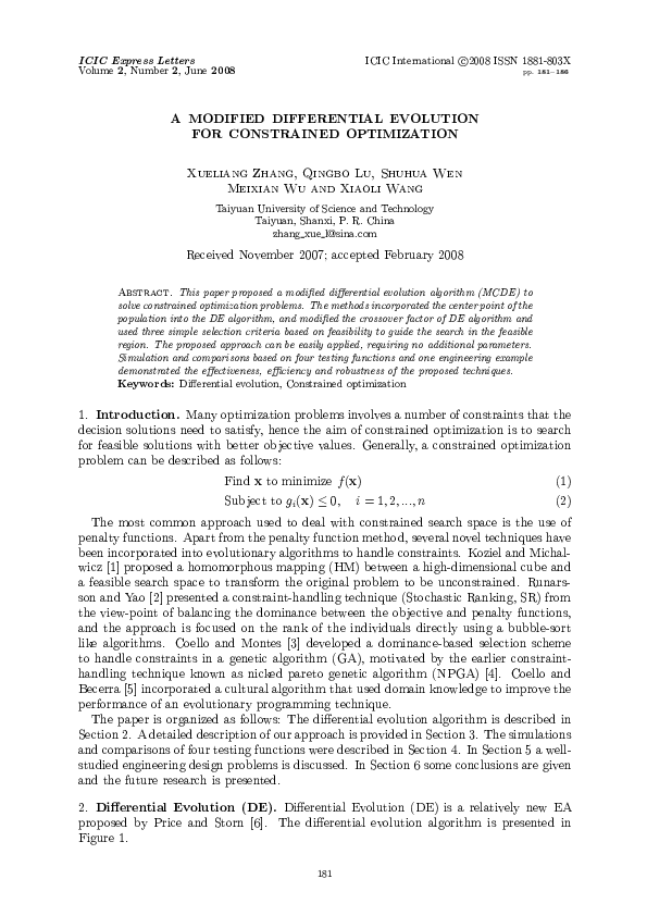 (PDF) A novel differential evolution for constrained optimization