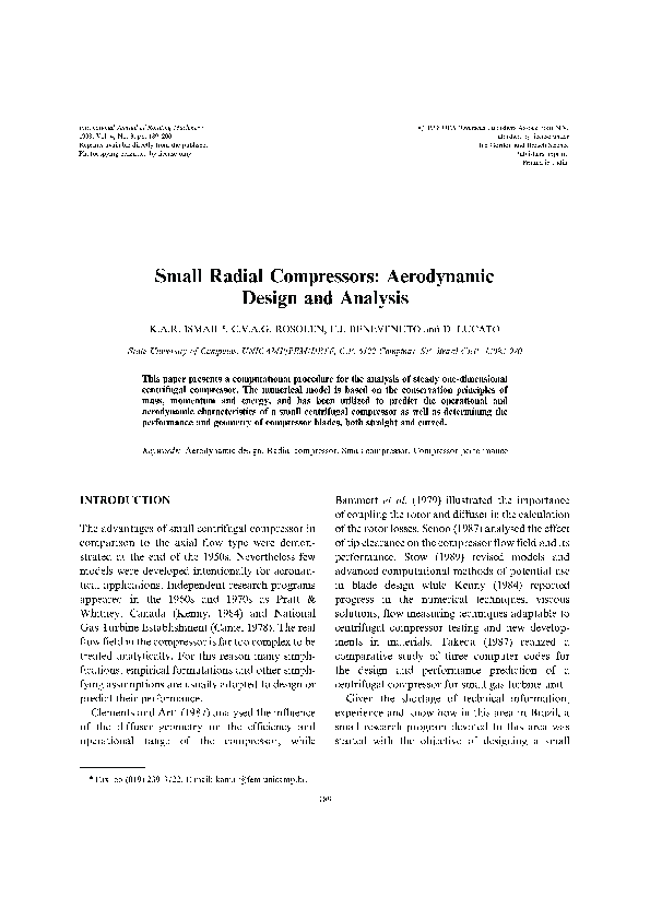 (PDF) Small Radial Compressors: Aerodynamic Design and Analysis