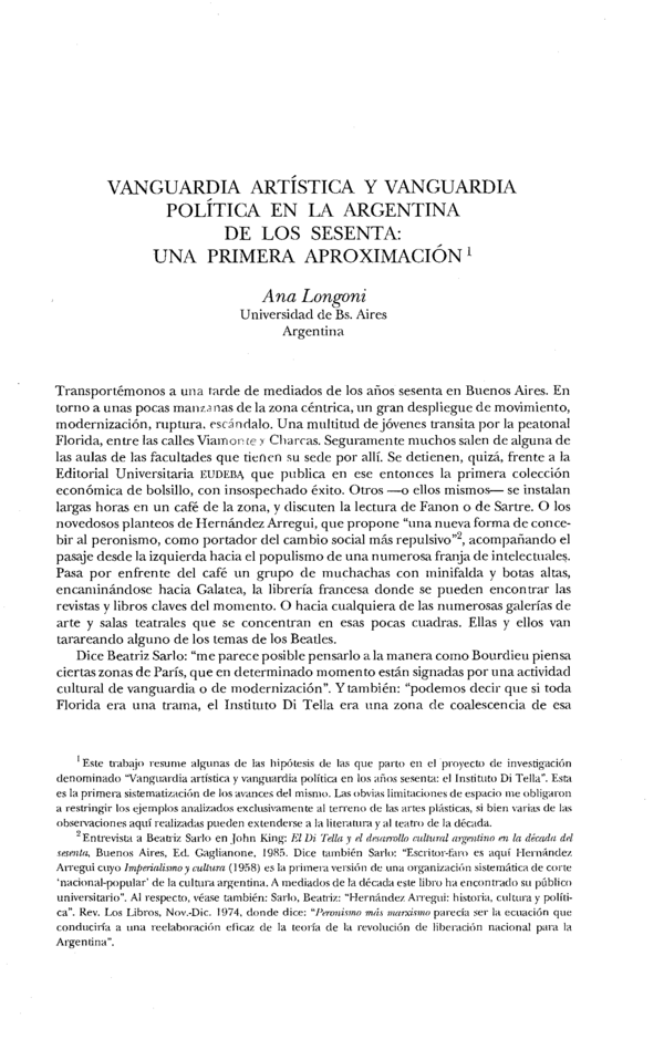 (PDF) Vanguardia artística y vanguardia política en la Argentina de los ...