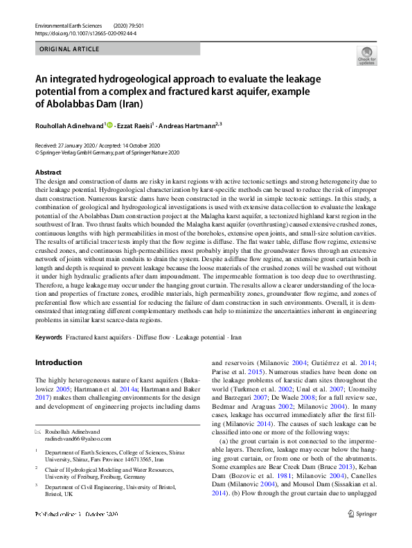 (PDF) An integrated hydrogeological approach to evaluate the leakage potential from a complex ...
