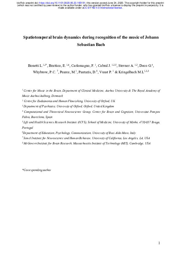 Pdf Spatiotemporal Brain Dynamics During Recognition Of The Music Of Johann Sebastian Bach