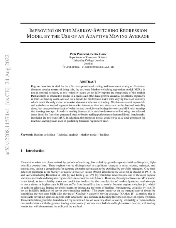 (PDF) Improving on the Markov-Switching Regression Model by the Use of an Adaptive Moving Average
